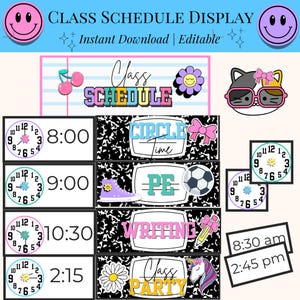 Classroom Schedule Cards Editable Class Schedule Template Composition ...