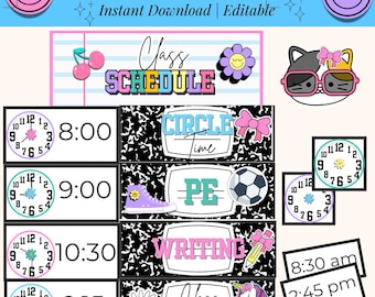 Editable Classroom Schedule Cards: Composition Notebook Theme (digital ...