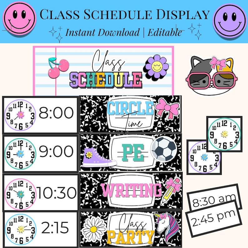 Classroom Schedule Cards Editable Class Schedule Template Composition ...