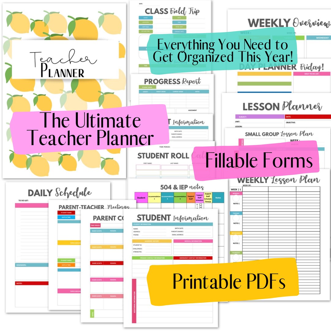 Teacher Planner | PRINTABLE SET | Undated | Large 8.5" X 11" Instant ...