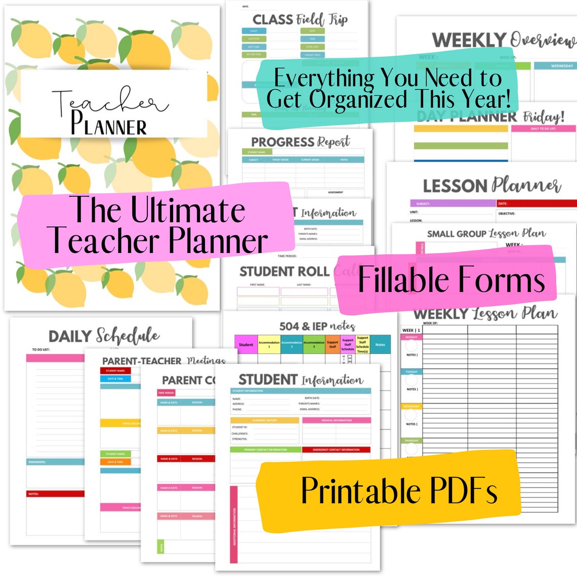 Teacher Planner | PRINTABLE SET | Undated | Large 8.5" X 11" Instant ...