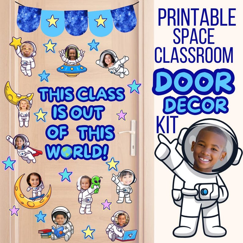 Space Classroom Door Decor Kit Printable Astronaut Classroom Decor Cute ...