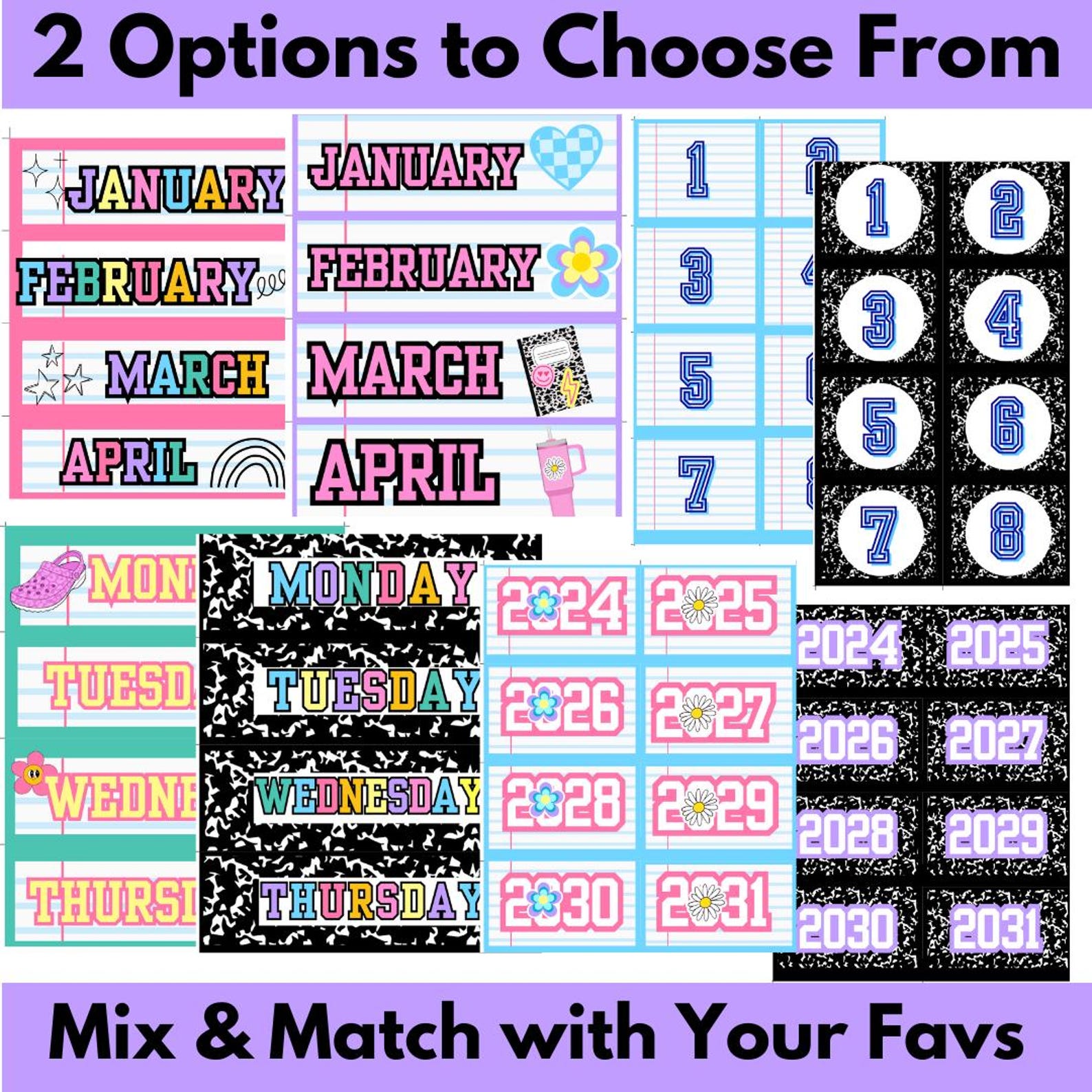 Varsity Patch Flip Calendar Classroom Set Printable Classroom Flip ...