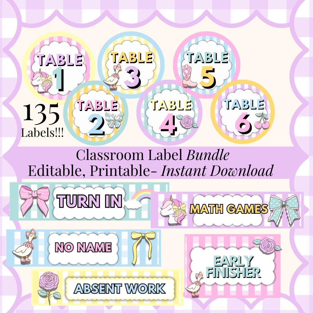Classroom Labels Printable Bundle Classroom Supply Labels Pastel Table ...