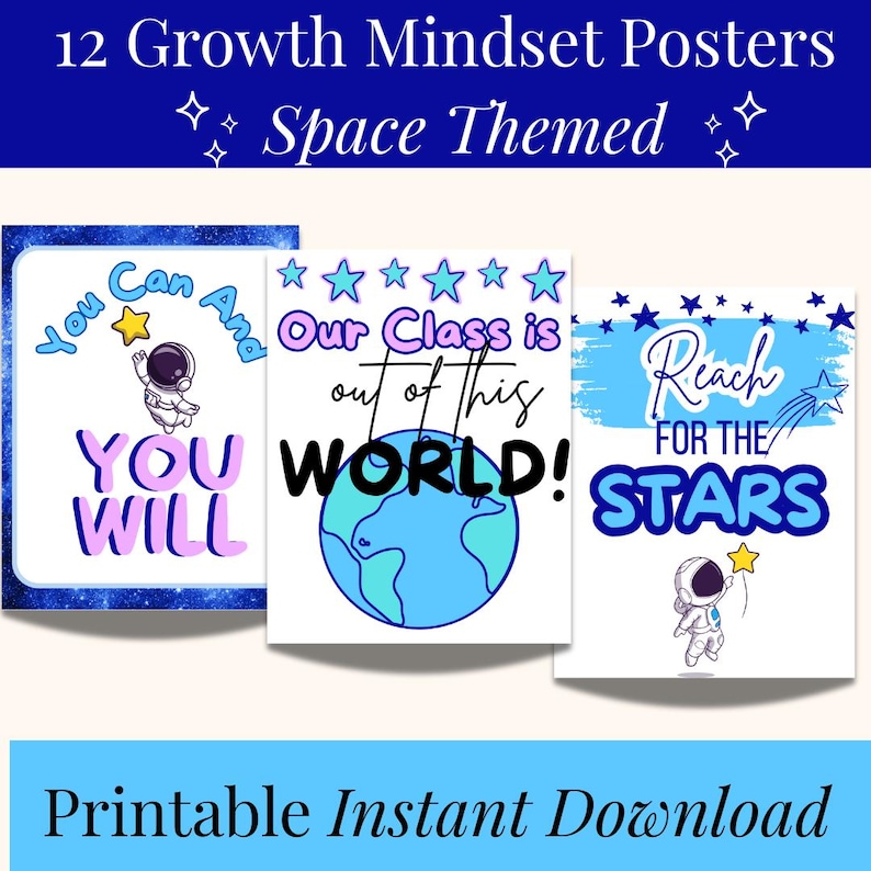 Growth Mindset Classroom Posters Outer Space Classroom Theme Printable ...