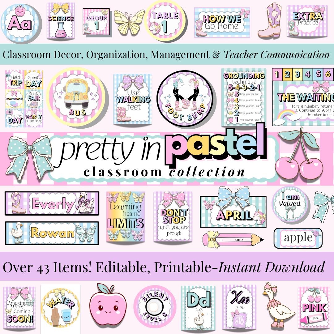 Pastel Classroom Bundle Elementary Pretty in Pastel Classroom Theme ...