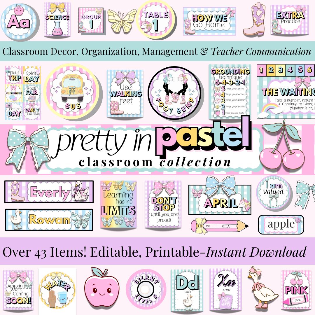 Pastel Classroom Bundle Elementary Pretty in Pastel Classroom Theme ...
