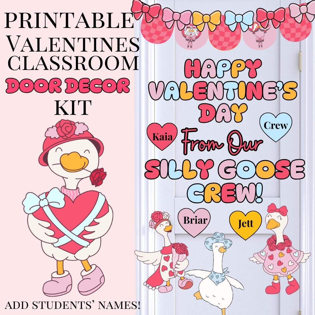 Valentines Classroom Door Decor Kit Printable Geese Classroom Door ...