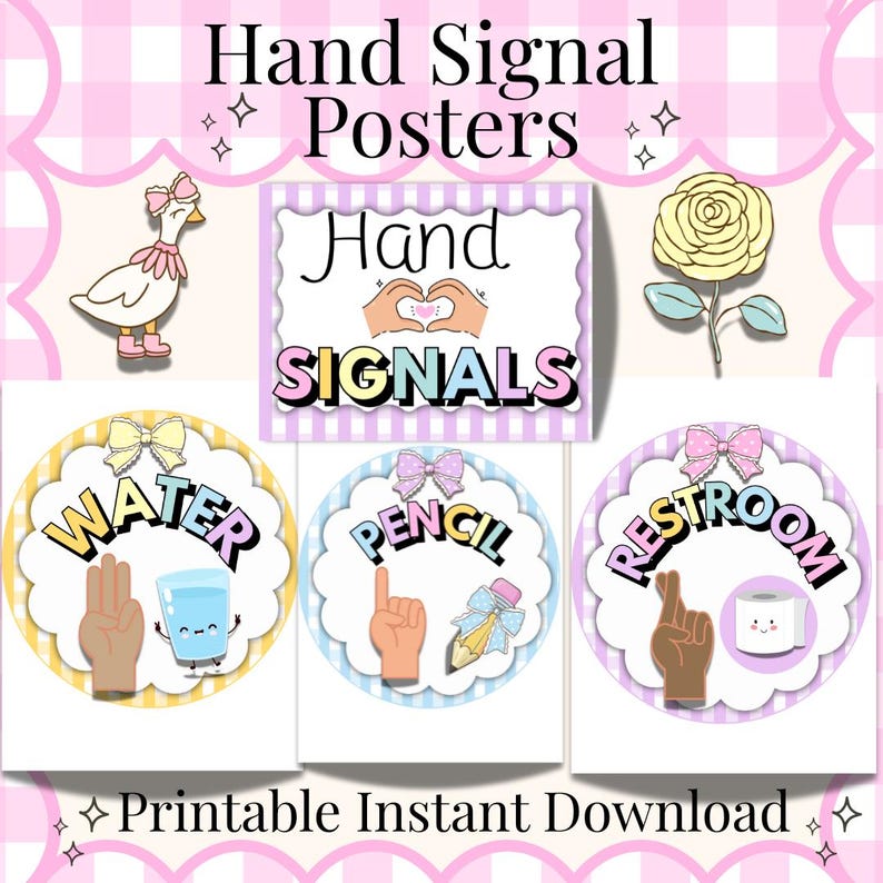 Classroom Hand Signal Posters Printable Pastel Classroom Decor (digital ...