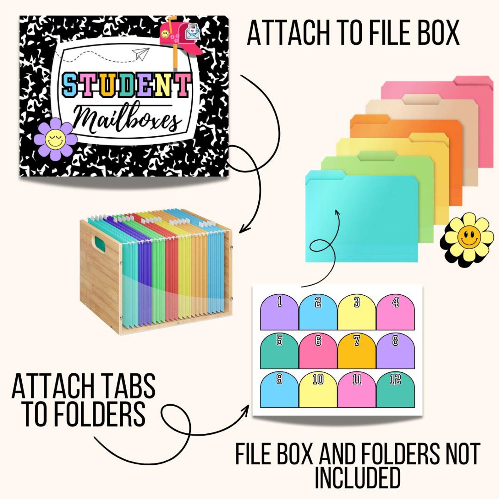 Classroom Mailbox Labels & Tabs: Composition Notebook Theme (printable ...