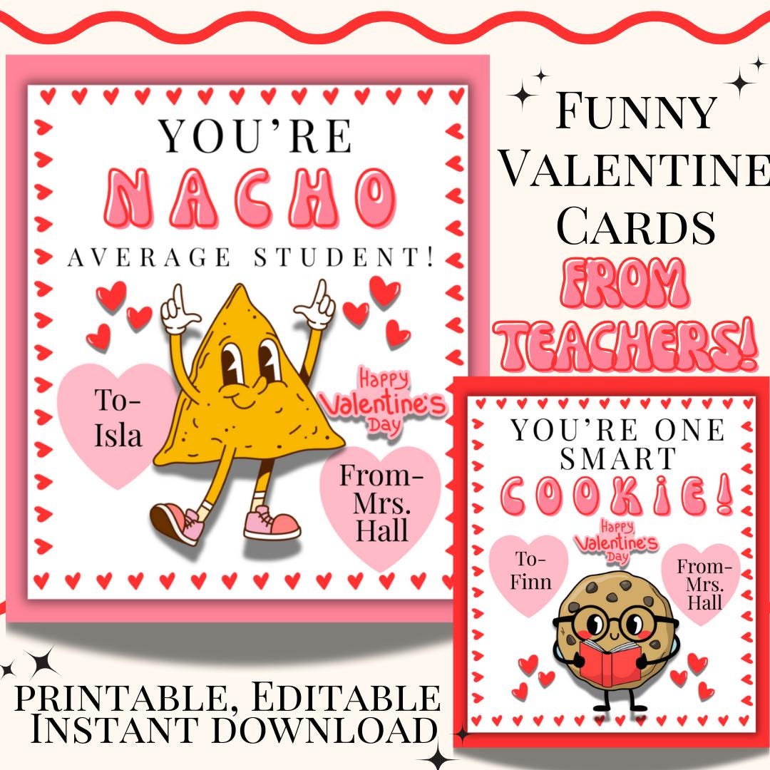 Funny Valentine Cards From Teachers for Students Food Theme Valentines ...