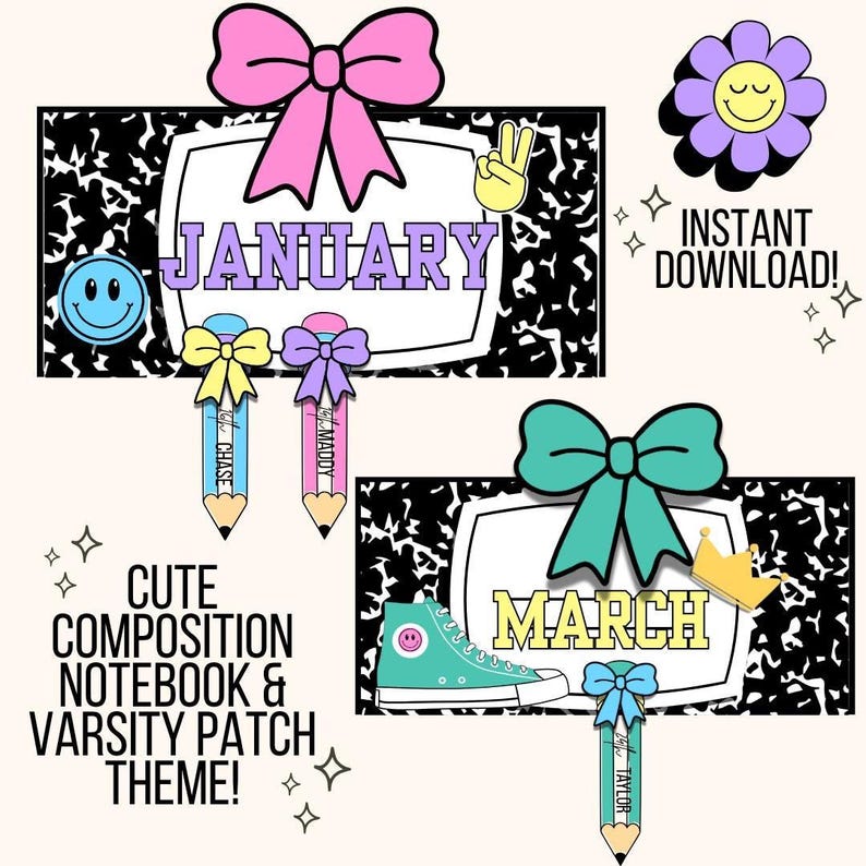 Printable Classroom Birthday Chart: Composition Notebook Theme (digital ...