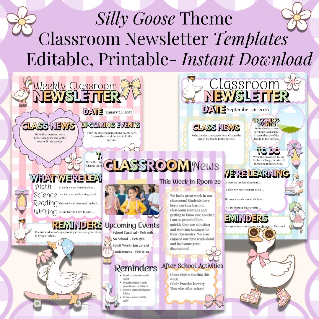 Classroom Newsletter Template Silly Goose Theme Editable Classroom ...