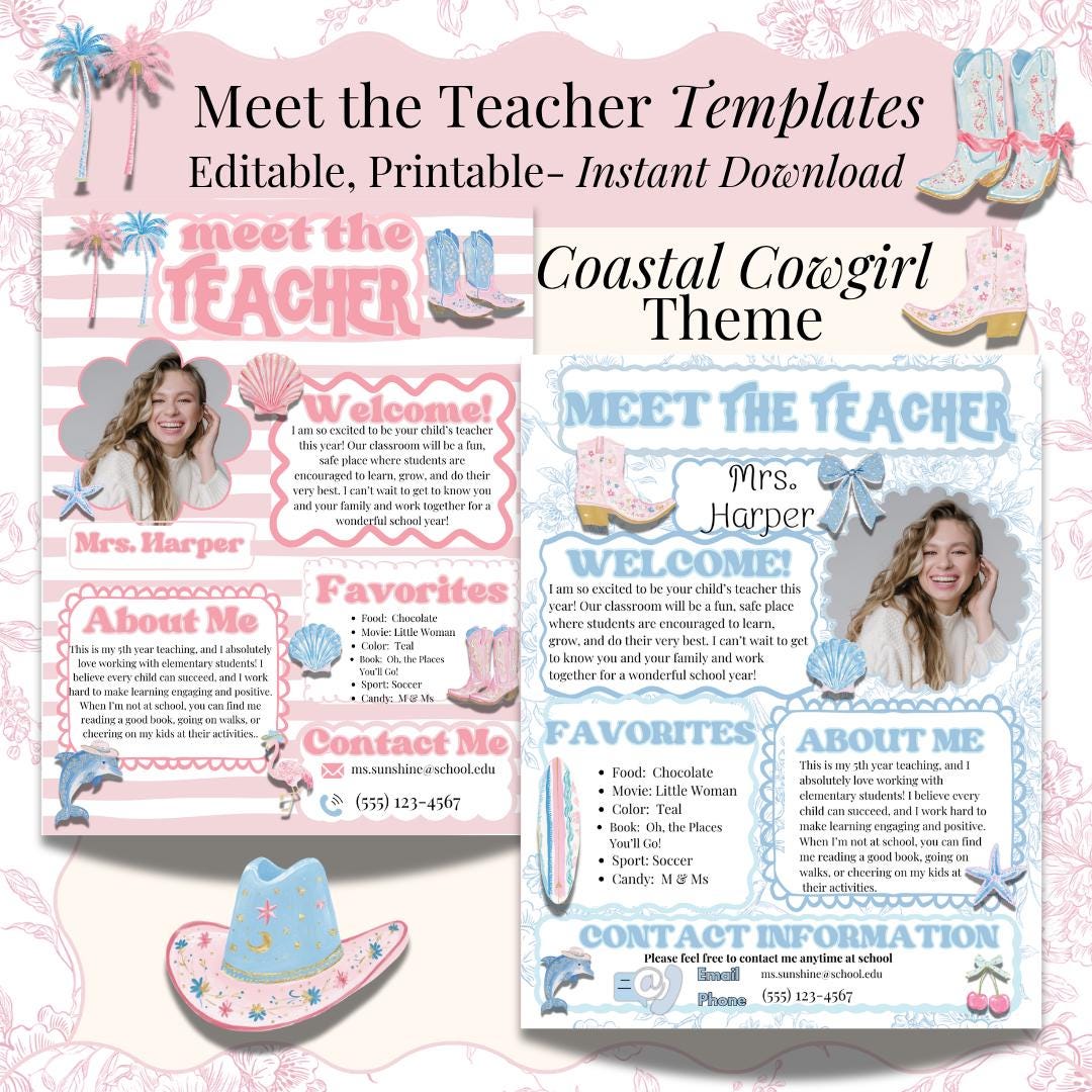 Meet the Teacher Template Editable Coastal Cowgirl Theme Meet the ...