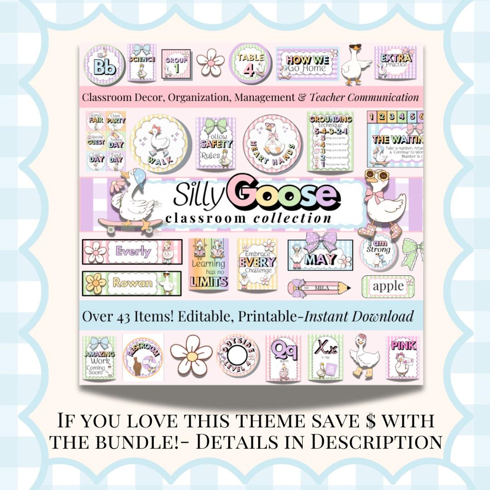 Classroom Desk Name Tags Silly Goose Theme Printable Classroom Desk ...