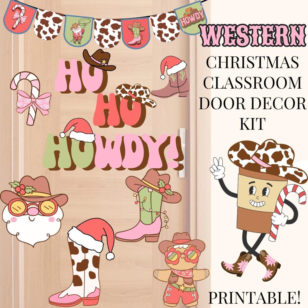 Cowgirl Christmas Classroom Door Decor Kit Printable Western Christmas ...