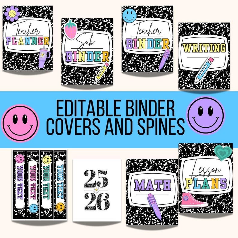Editable Classroom Binder Covers: Composition Notebook Theme (digital ...