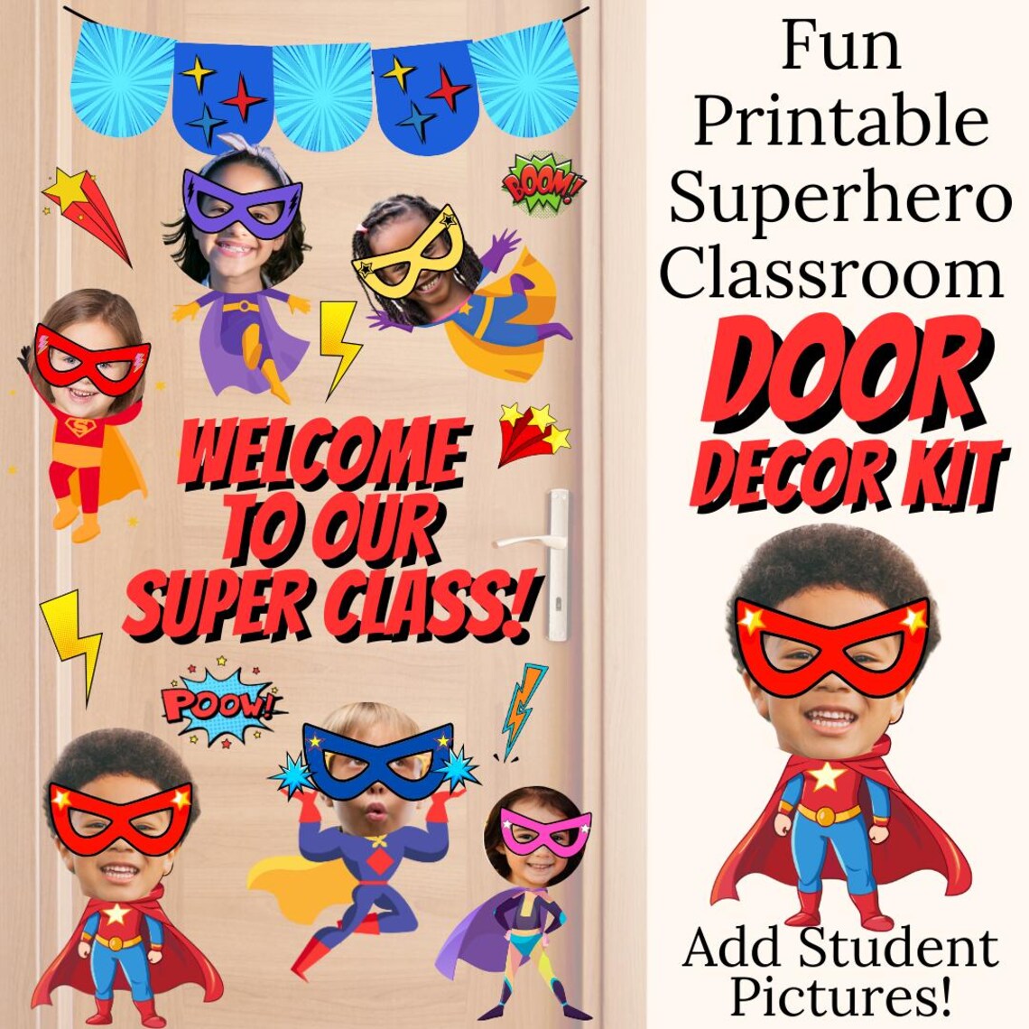 Superhero Theme Classroom Door Decor Kit Printable Back to School ...