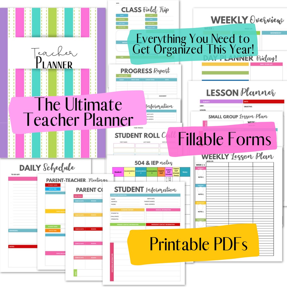 Teacher Planner | PRINTABLE SET | Undated | Large 8.5" X 11" Instant ...