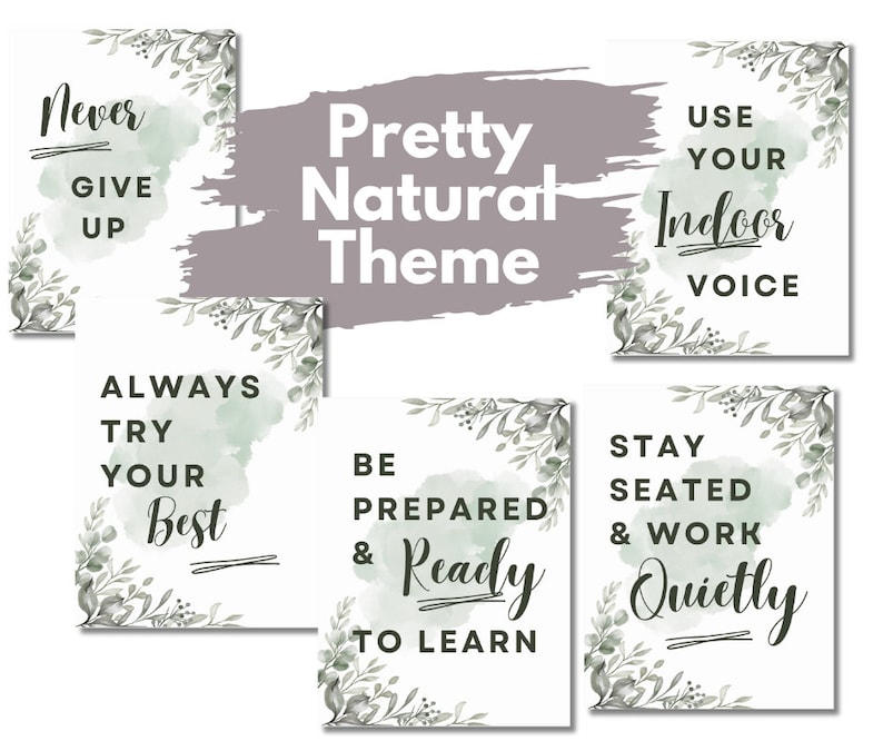 Class Expectations and Classroom Rules Printable Set Nature Theme ...