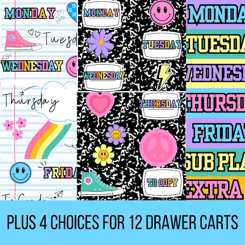 Rolling Cart Labels Editable 10 and 12 Drawer Teacher Cart Labels ...