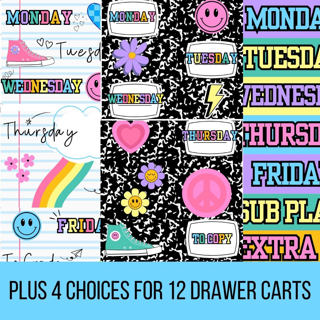 Rolling Cart Labels Editable 10 and 12 Drawer Teacher Cart Labels ...