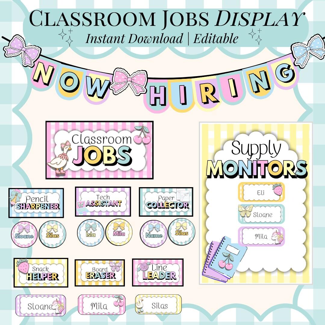 Classroom Job Chart Editable Printable Pretty in Pastel Theme Classroom ...