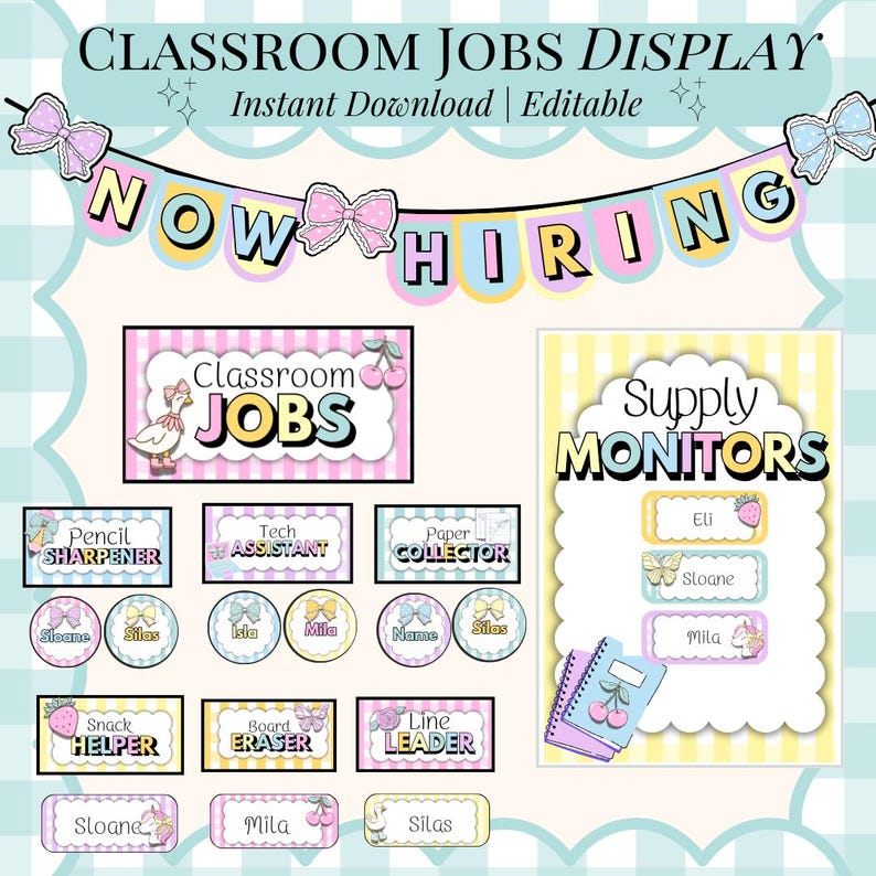 Classroom Job Chart Editable Printable Pretty in Pastel Theme Classroom ...