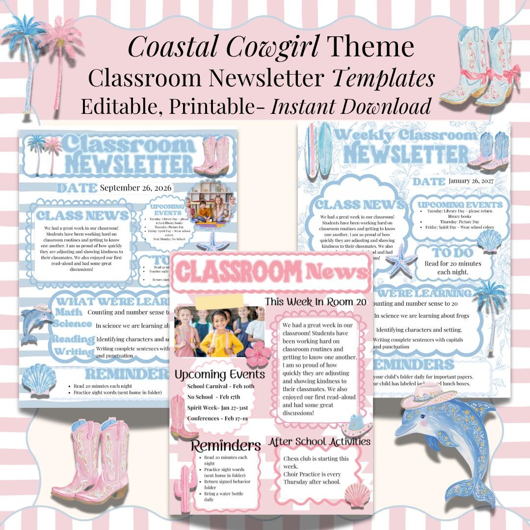 Classroom Newsletter Template Coastal Cowgirl Theme Editable Classroom ...
