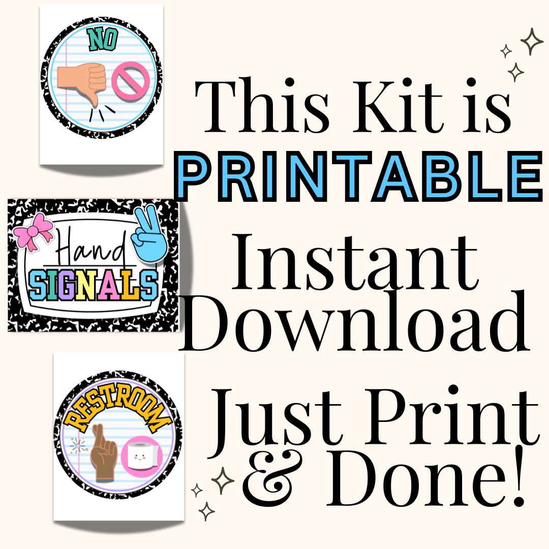 Classroom Hand Signal Posters: Composition Notebook Theme (digital ...