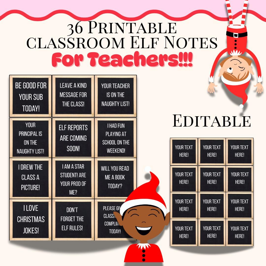Classroom Elf Notes Printable for Students Magical Elf Note Cards ...