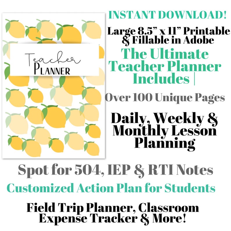 Teacher Planner | PRINTABLE SET | Undated | Large 8.5" X 11" Instant ...