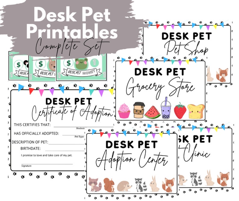 Desk Pet Adoption Certificate and Printable Set for Classroom | Instant ...