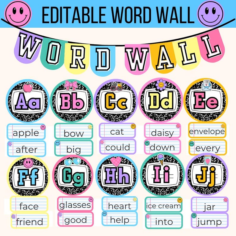 Editable Classroom Word Wall Posters: Composition Notebook Theme ...