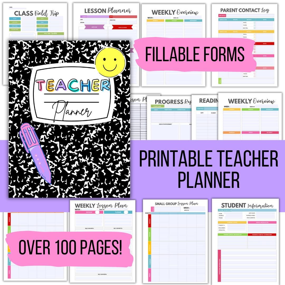 Undated Teacher Planner Printable Groovy Theme Teacher Composition ...