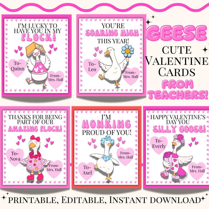 Valentine Cards From Teachers to Students Geese Theme Valentines Card ...