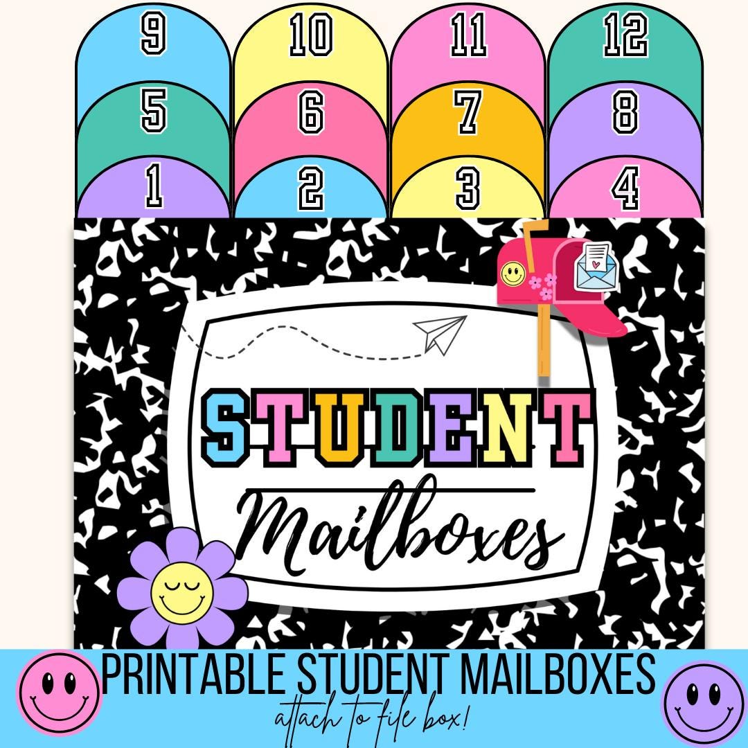 Classroom Mailbox Labels & Tabs: Composition Notebook Theme (printable ...