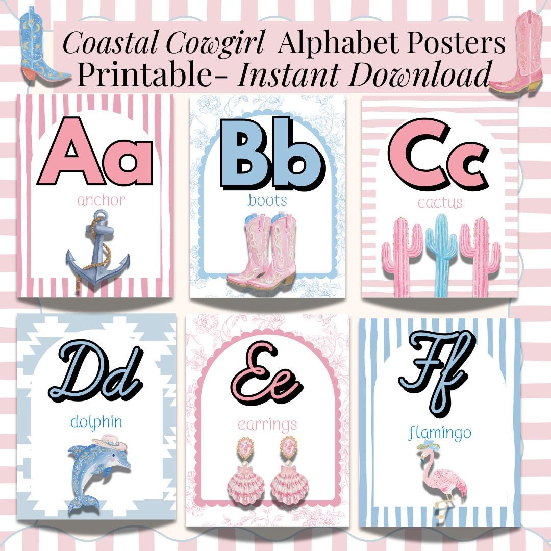 Alphabet Posters Classroom Printable Coastal Cowgirl Alphabet Posters ...
