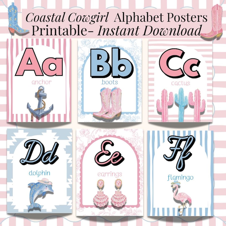 Alphabet Posters Classroom Printable Coastal Cowgirl Alphabet Posters ...