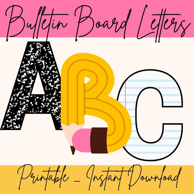 Composition Notebook Bulletin Board Letters: School Supply Theme (PDF ...