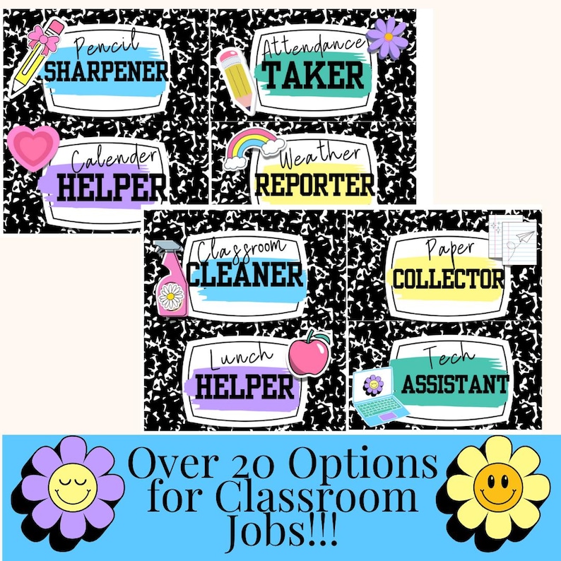 Composition Notebook Classroom Job Chart: Editable Printable (digital ...