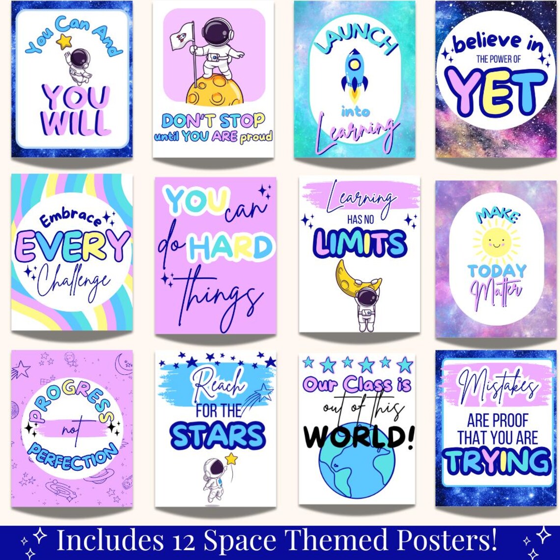 Growth Mindset Classroom Posters Outer Space Classroom Theme Printable ...