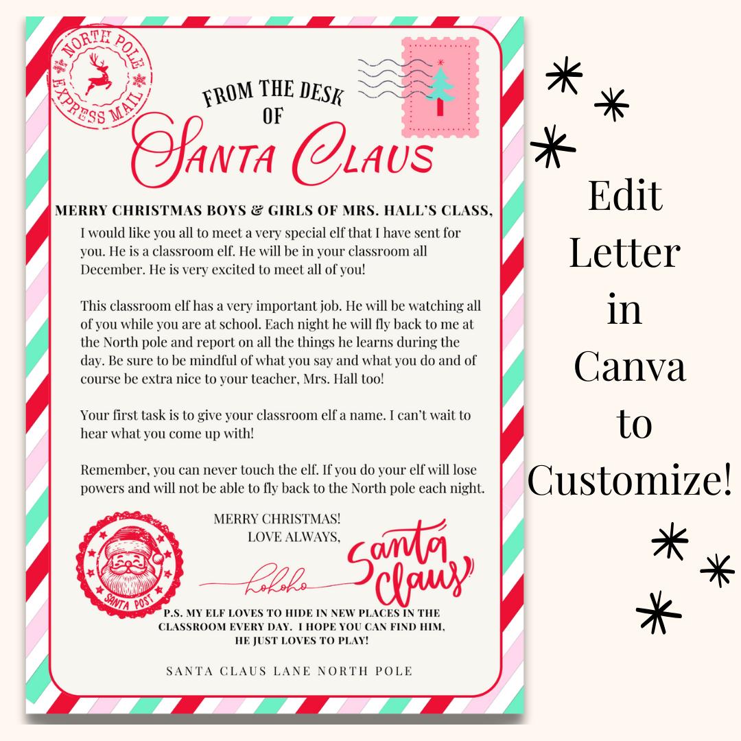 Classroom Elf Introduction Letter From Santa Printable Elf Postage ...