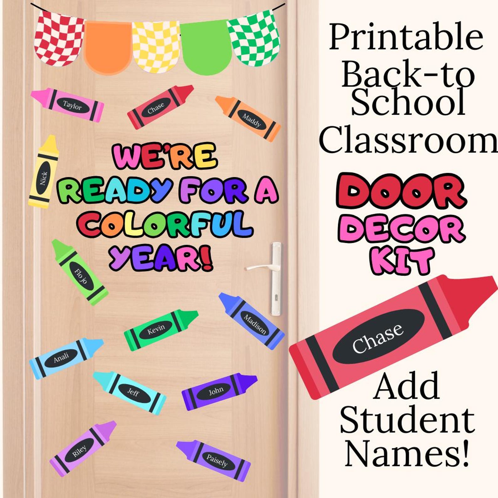 Back to School Classroom Door Decor Kit Printable Crayon Classroom ...