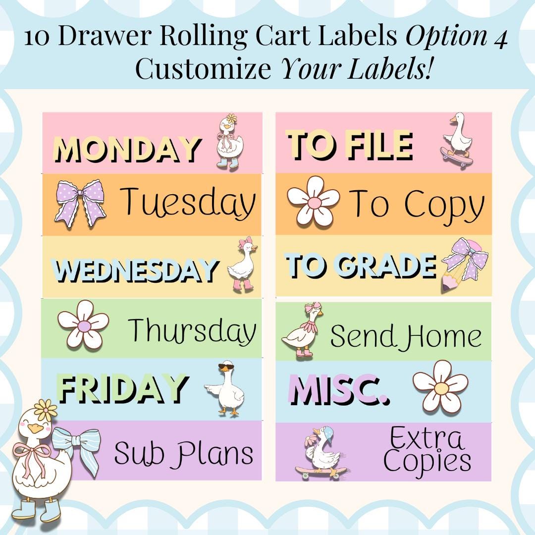 Rolling Cart Labels Silly Goose Printable 10 Drawer Cart Labels and 12 ...