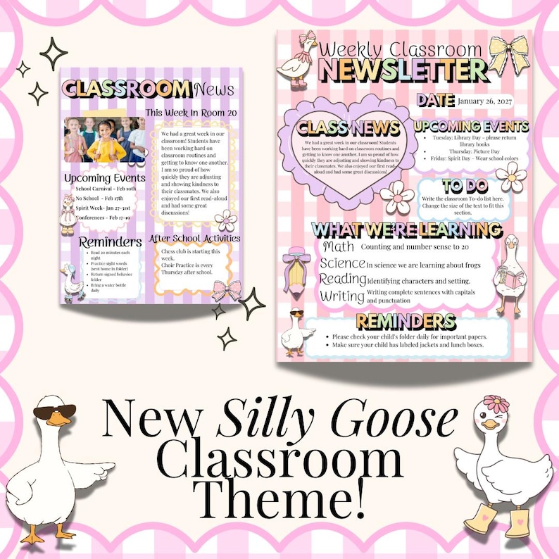 Classroom Newsletter Template Silly Goose Theme Editable Classroom ...