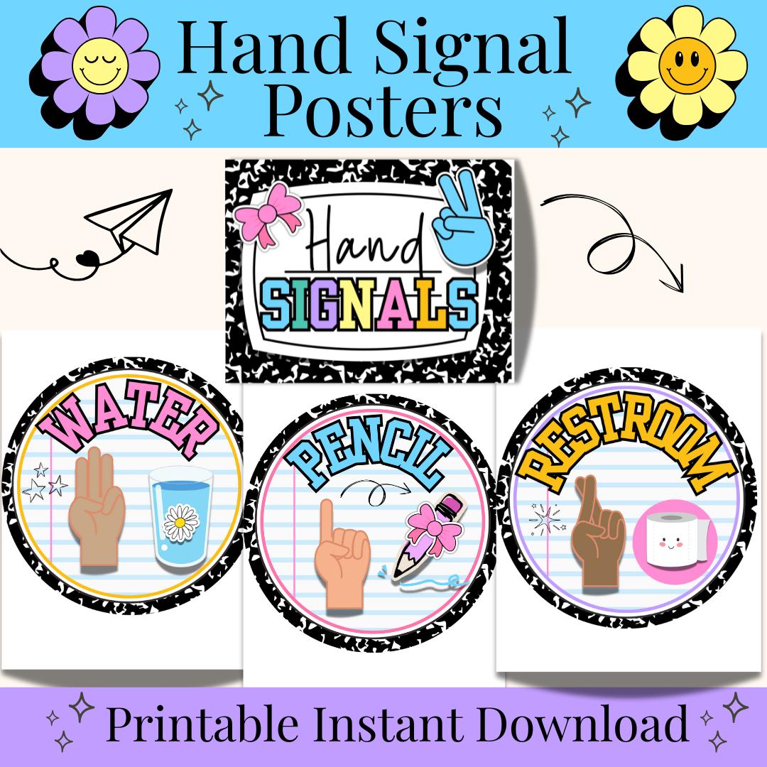 Classroom Hand Signal Posters: Composition Notebook Theme (digital ...