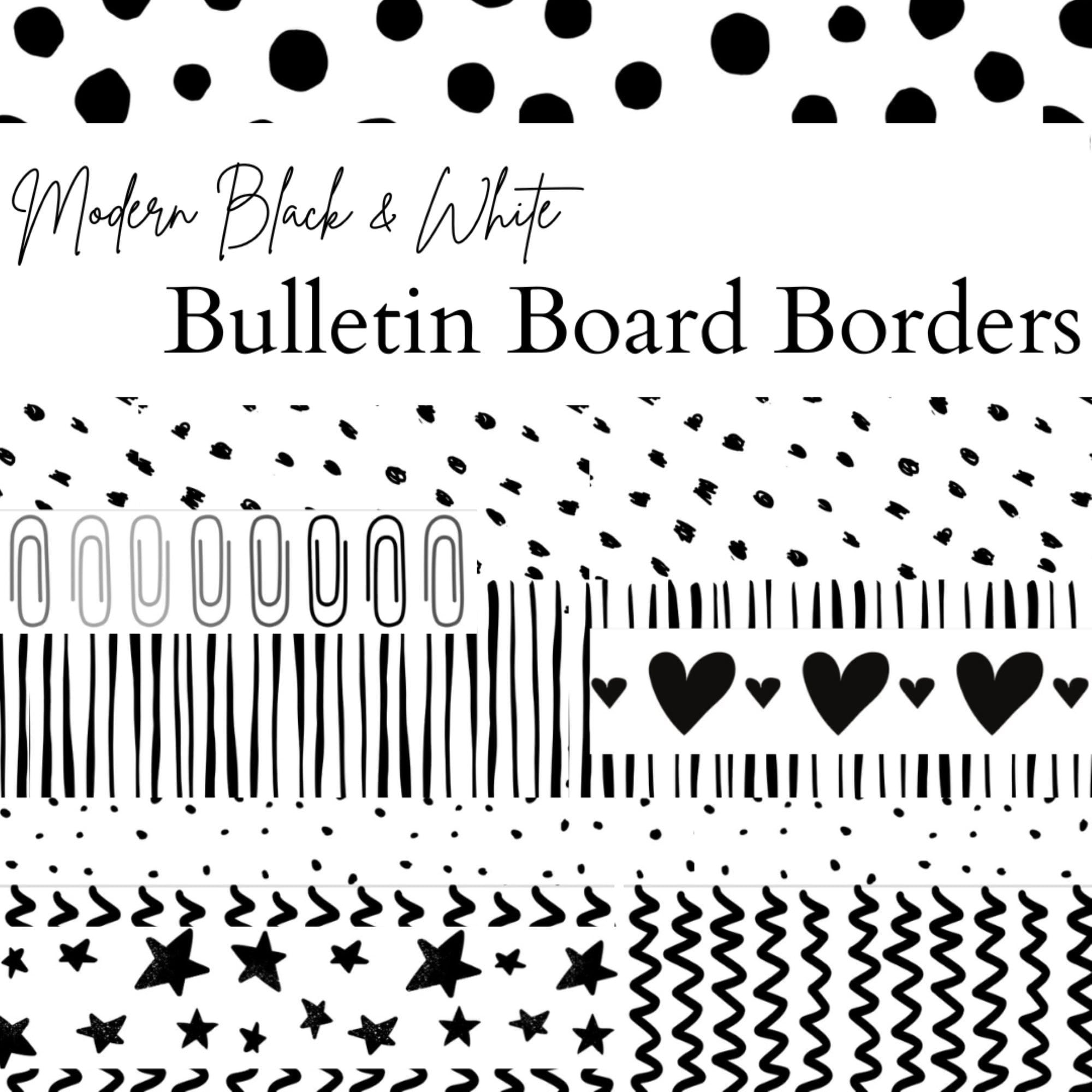 Printable Bulletin Board Borders Modern Black and White Set of 8 ...