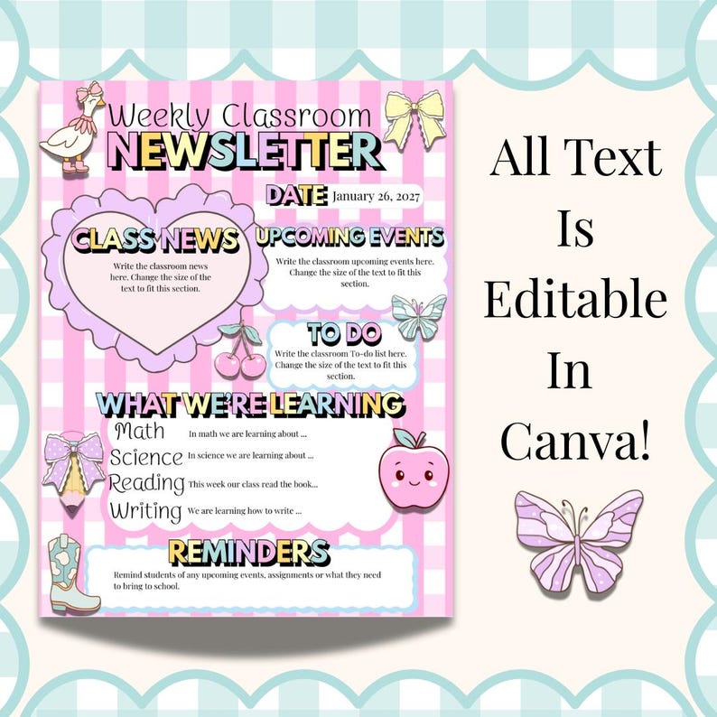 Classroom Newsletter Template Pastel Theme Editable Classroom ...