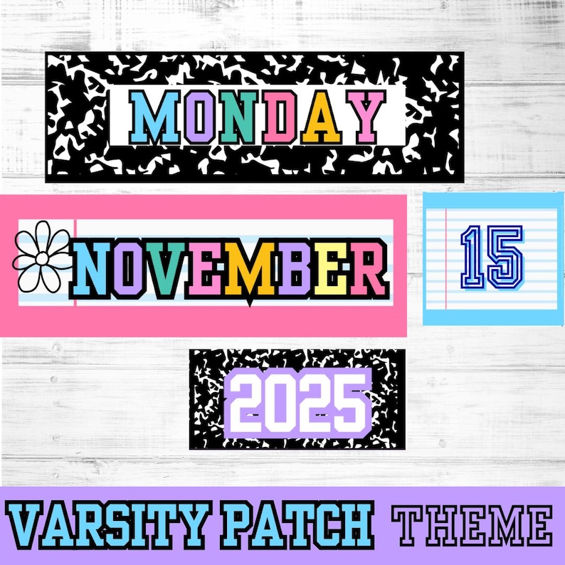 Varsity Patch Flip Calendar Classroom Set Printable Classroom Flip ...
